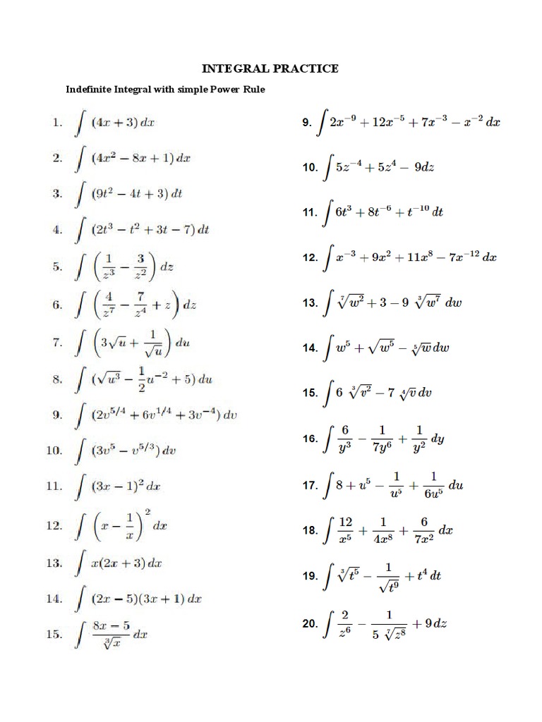 Integral Practice: Indefinite Integral With Simple Power Rule | PDF