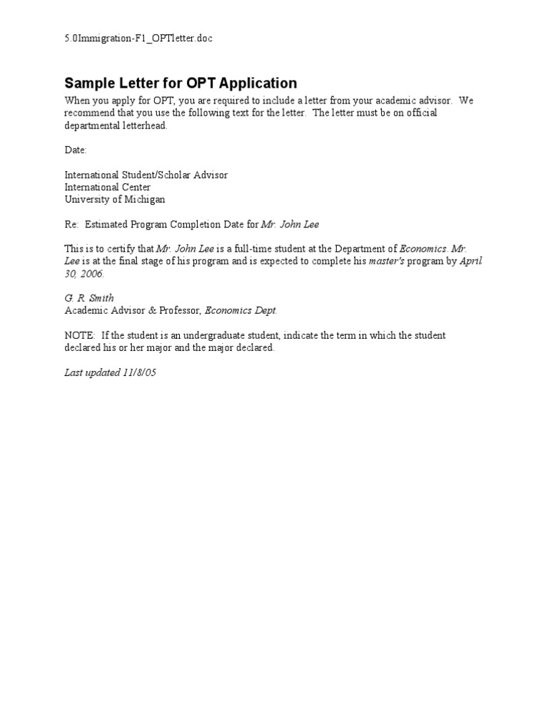 Sample Letter For OPT Application | PDF | Career & Growth | Finance ...