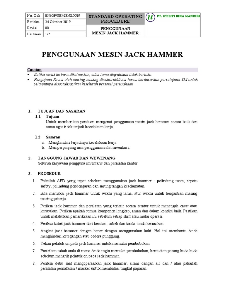 SOP Penggunaan Mesin Jack Hammer | PDF
