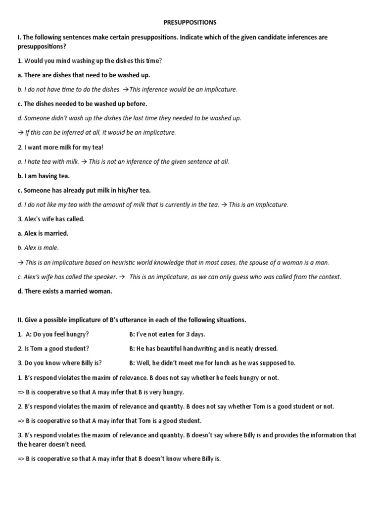 Pragmatics Exercises | PDF | Semantics | Logic