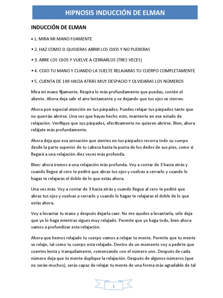 Inducción de Elman | PDF | Hipnosis | Sicología