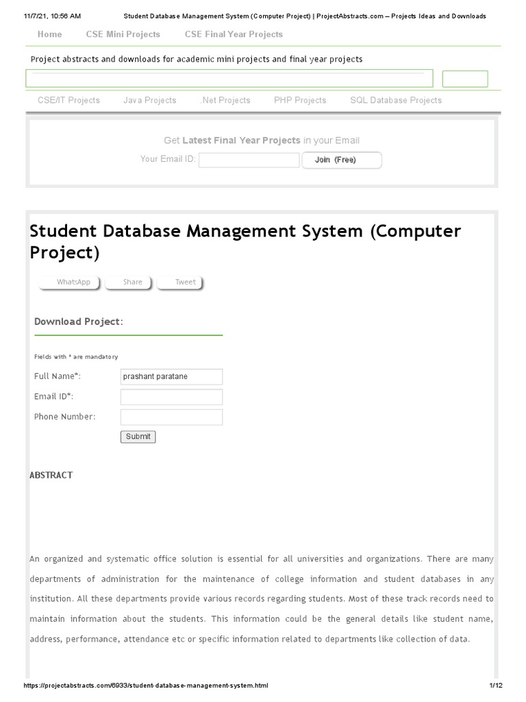 Student Database Management System (Computer Project ...
