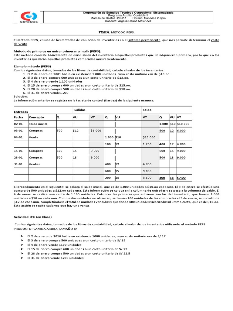 Método PEPS en Valuación de Inventarios | PDF | Inventario | Contabilidad