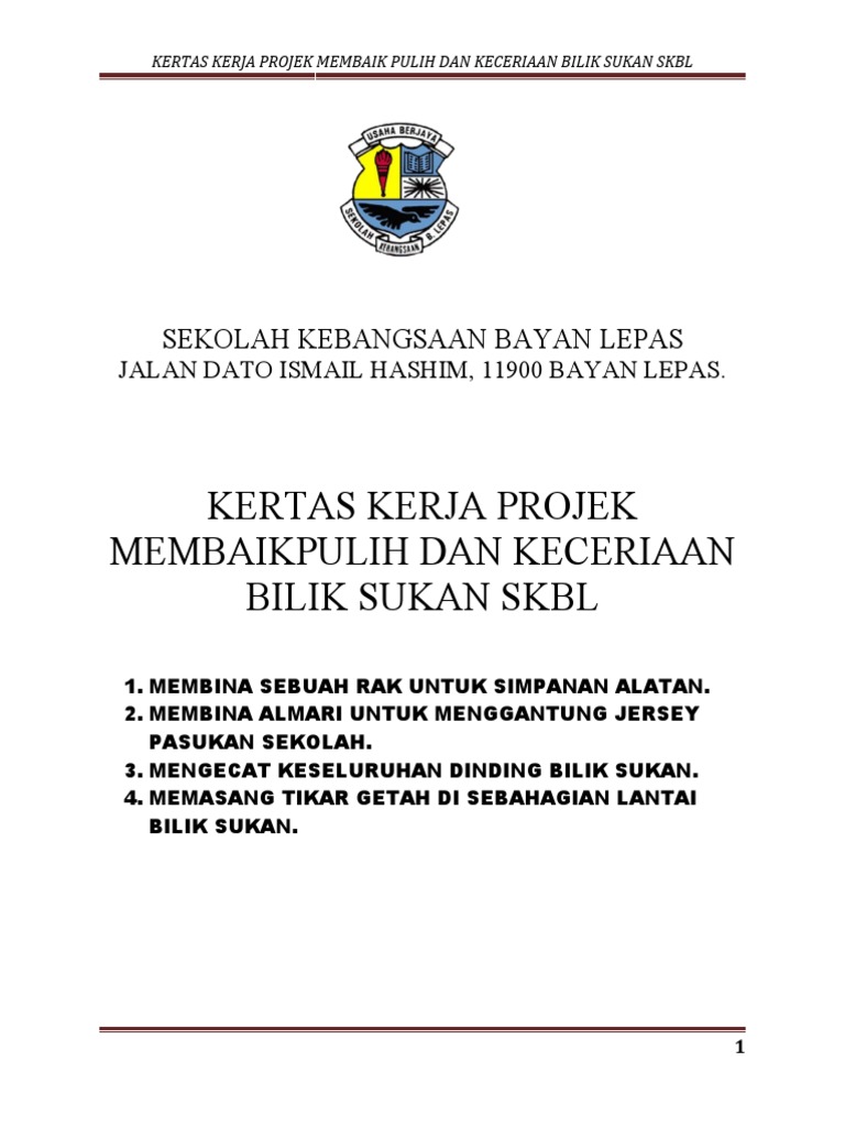 Kertas Kerja Bilik Sukan SKBL 2022 | PDF