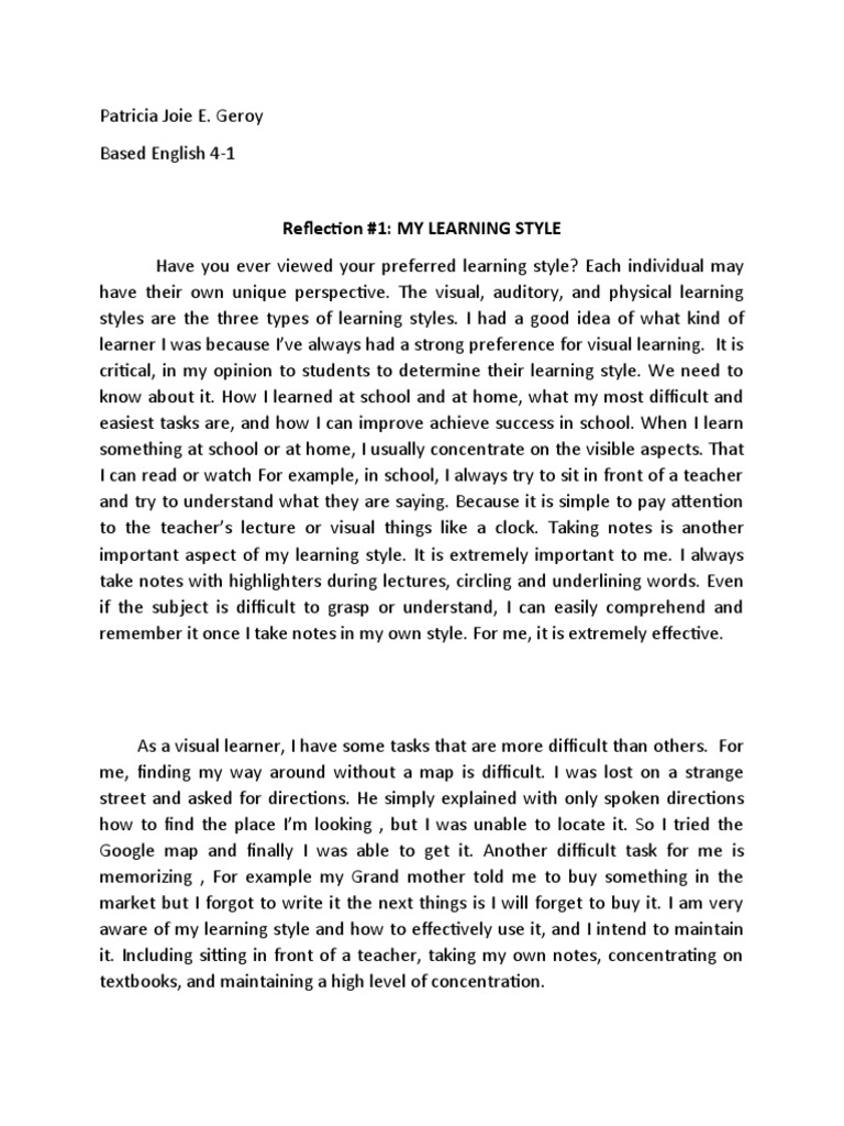 Reflection #1: MY LEARNING STYLE | PDF | Learning Styles | Learning