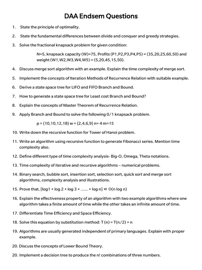 DAA Questions | PDF | Dynamic Programming | Computational Complexity Theory