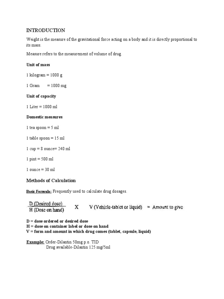Drug Calculation | PDF | Chemistry | Dose (Biochemistry)
