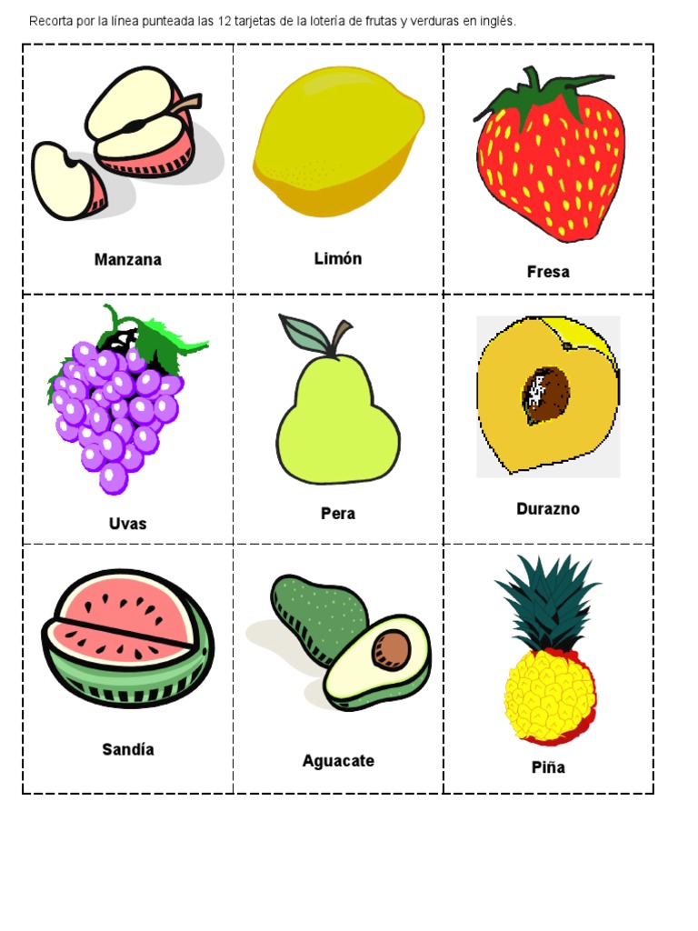 Loteria de Frutas y Verduras Español | PDF | Vegetales | Agronomía