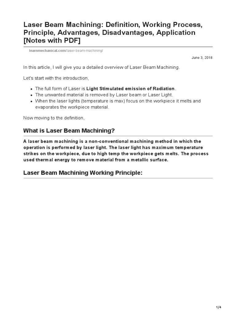 Laser Beam Machining Definition Working Process Principle Advantages ...