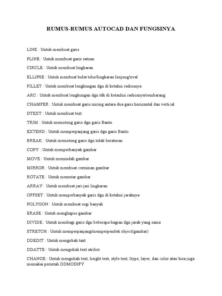 Rumus Autocad Dan Fungsinya | PDF