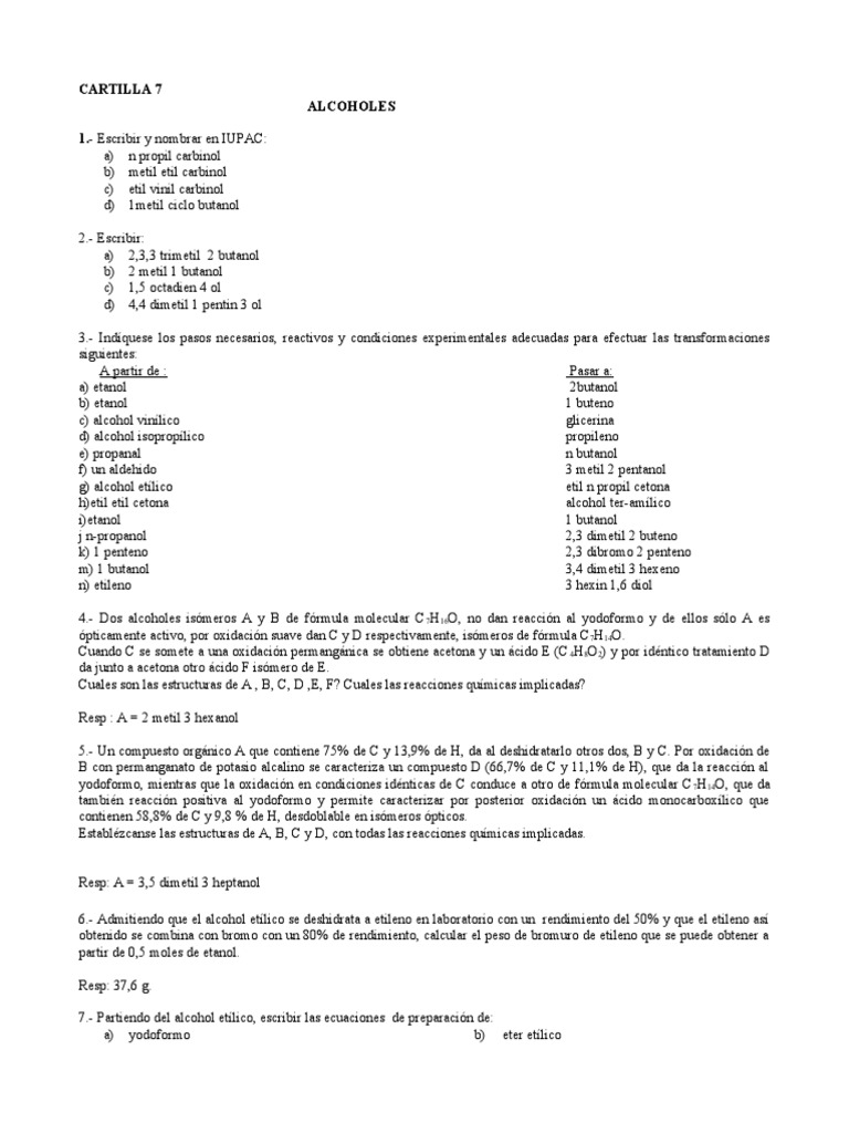 Cartilla Alcoholes | PDF | Etanol | Alcohol