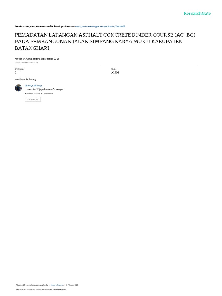 Pemadatan Lapangan Asphalt Concrete Binder Course | PDF