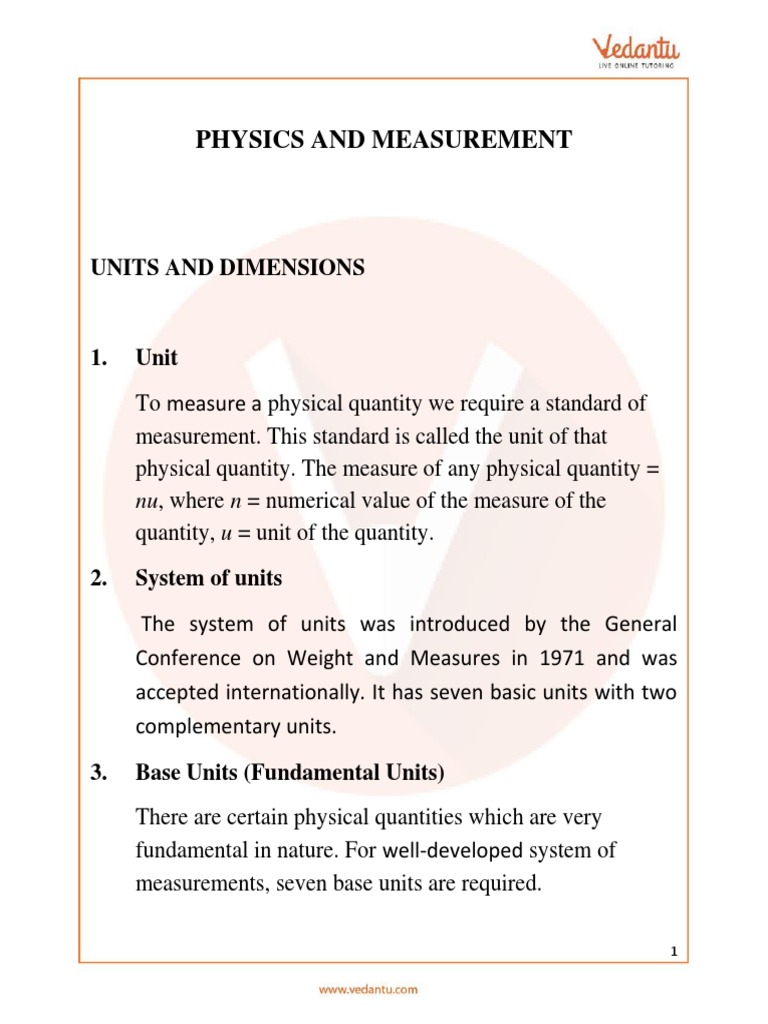 JEE Main Physics and Measurement Revision Notes - Free PDF Download ...