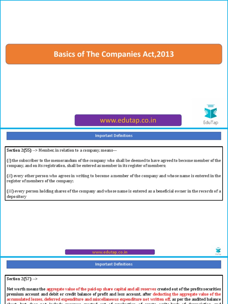 Basics of The Companies Act, 2013: WWW - Edutap.co - in | PDF | Expense ...