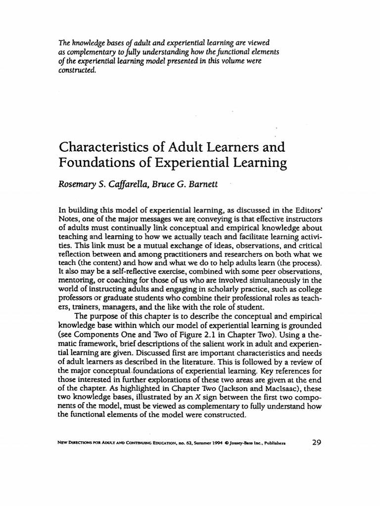 Characteristics of Adult Learners and Foundations of Experiential ...