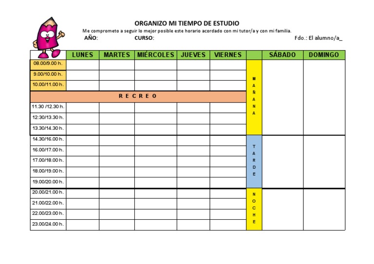 Horario Editable para Organizar Mi Estudio | PDF