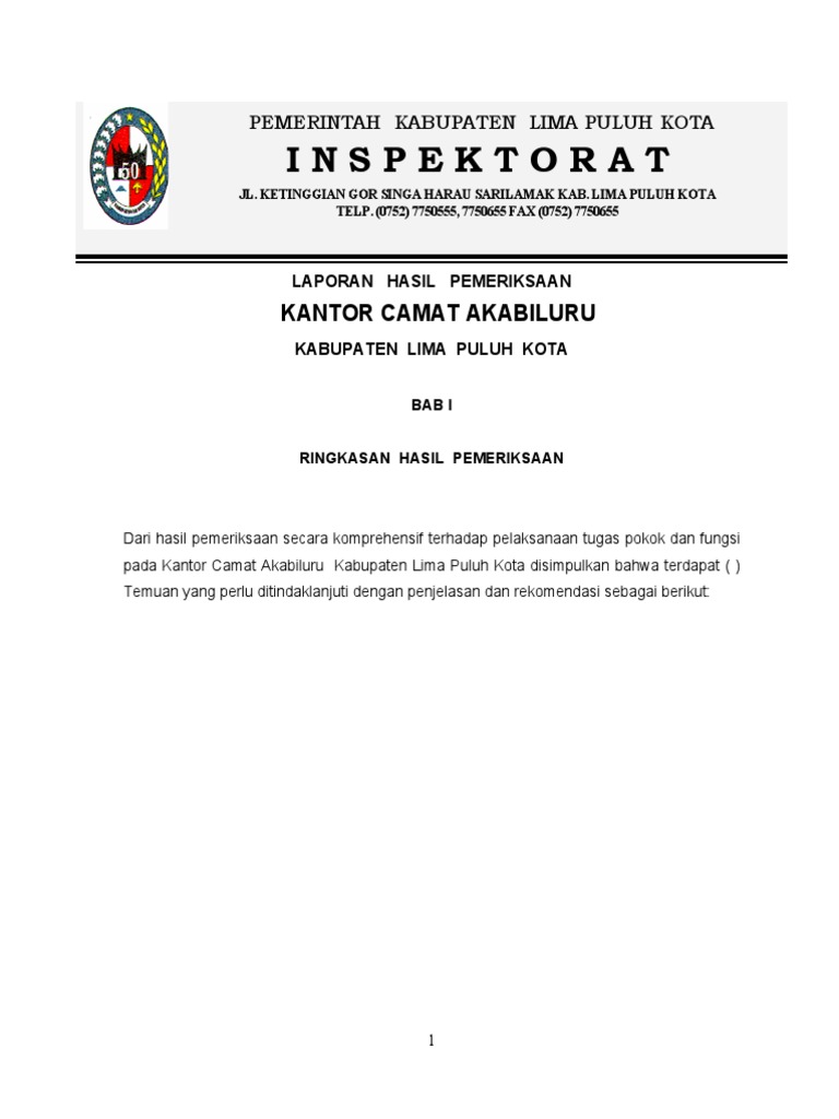 Contoh LHP Pemeriksaan Camat Akabiluru | PDF