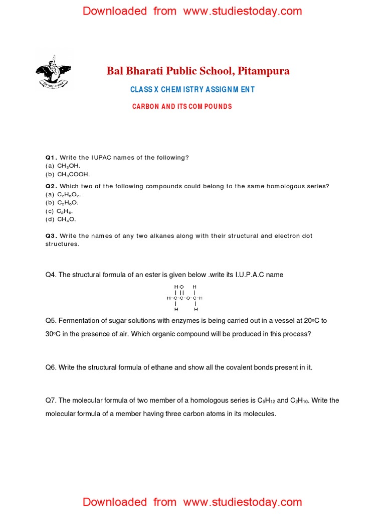 CBSE Class 10 Chemistry Worksheet - Carbon and Its Compounds | PDF ...