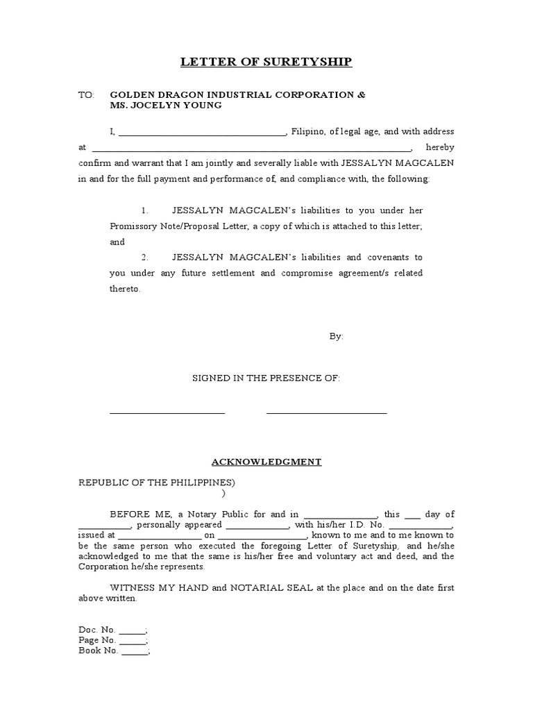 Suretyship Agreement with Golden Dragon | PDF | Social Science | Law
