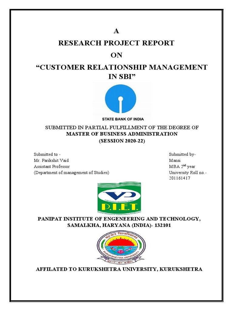 A Research Project Report ON "Customer Relationship Management in Sbi ...