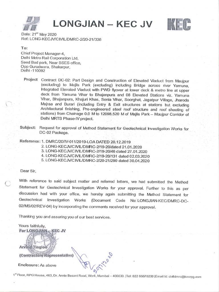 DC-2 0338 200521 Method Statement For Geotechnical Investigation Works | PDF