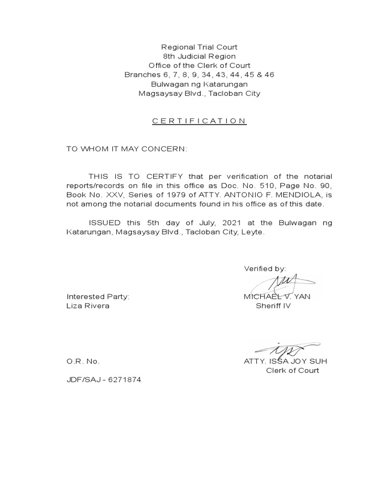 Clerk of Court Certification Document | PDF