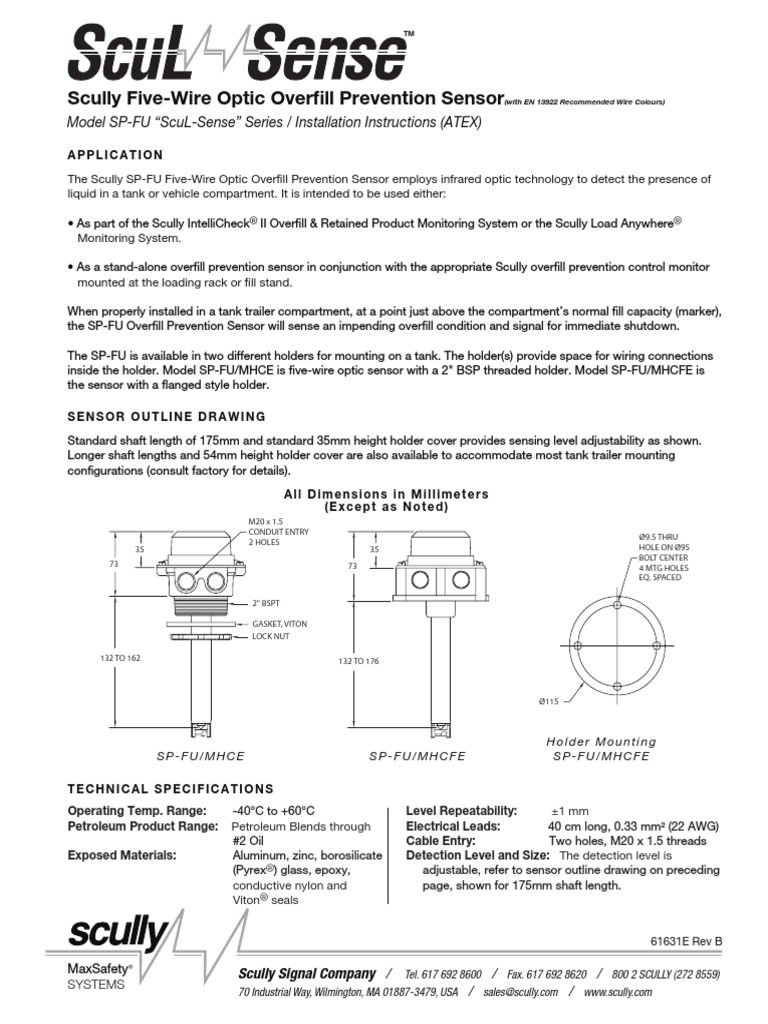 Scully Five-Wire Optic Overfill Prevention Sensor: Model Sp-Fu "Scul ...