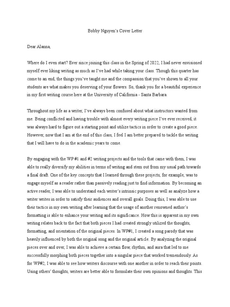 Writing Portfolio Cover Letter | PDF | Writers | Essays