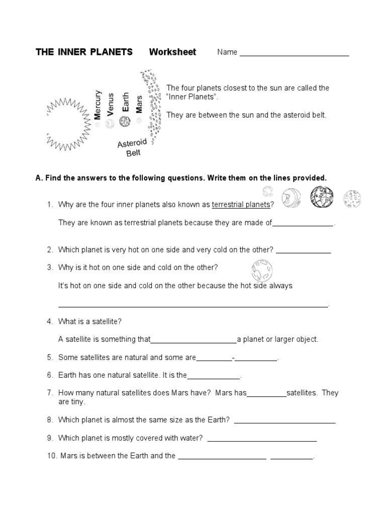 The Inner Planets Worksheet: A. Find The Answers To The Following ...