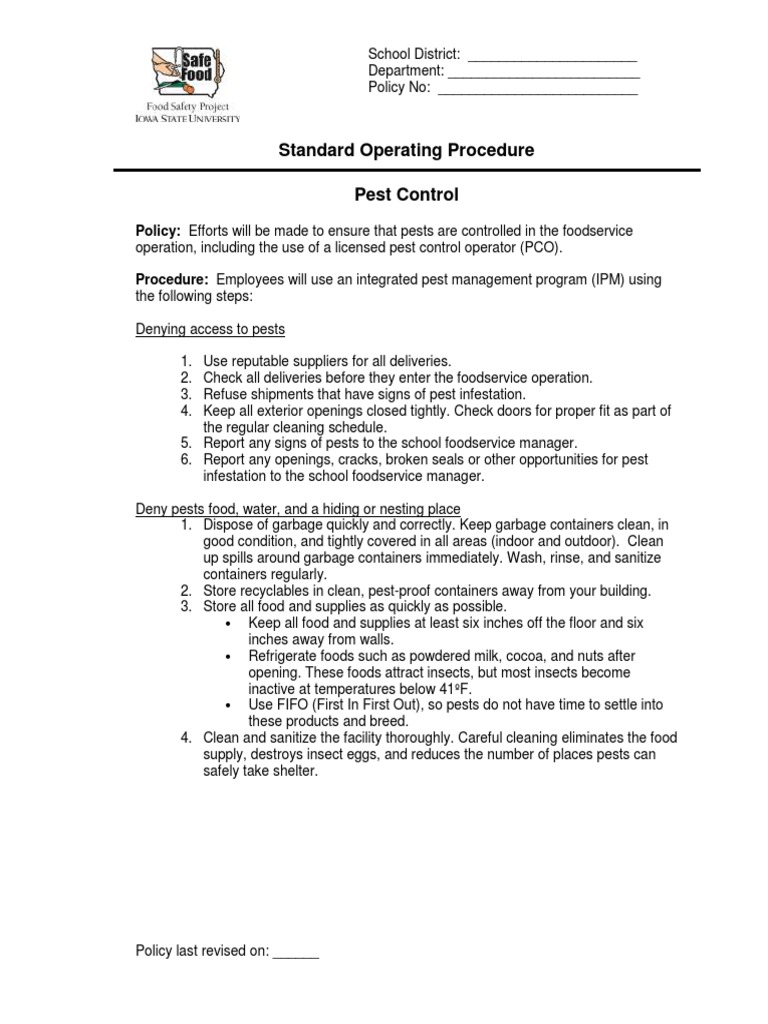 A Comprehensive Integrated Pest Management Plan for School Foodservice ...