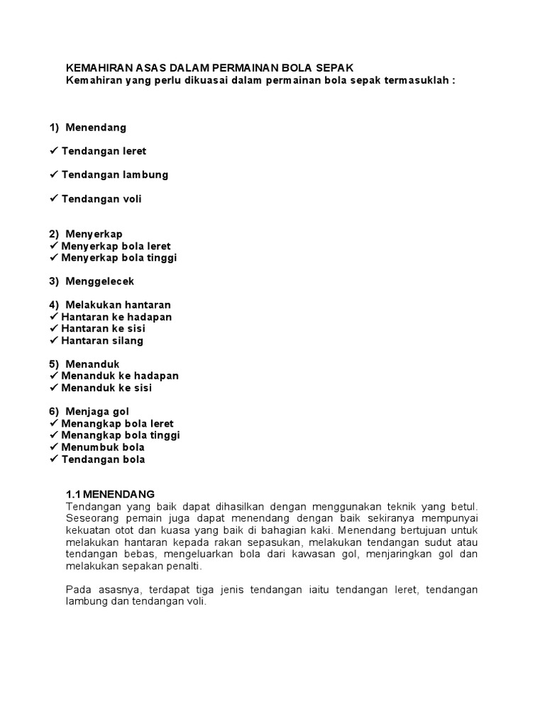 Kemahiran Asas Dalam Permainan Bola Sepak | PDF