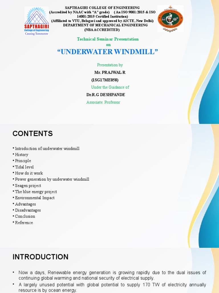 Underwater Windmill | PDF | Turbine | Wind Turbine