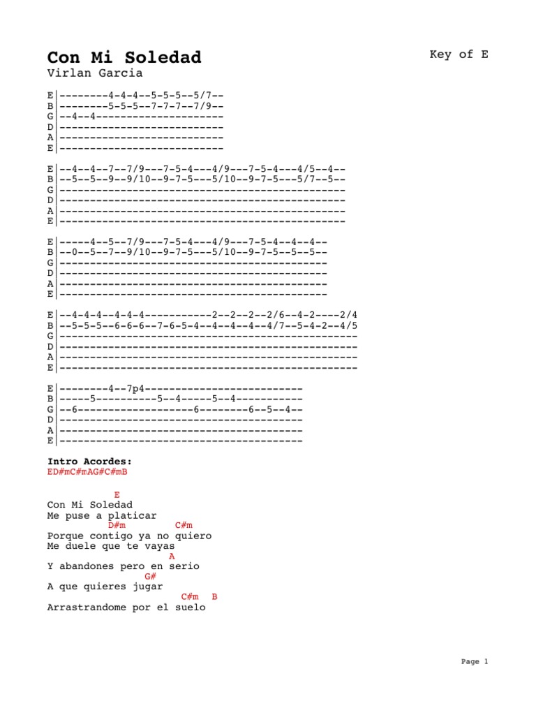 Acordes y Tabs de "Con Mi Soledad" | PDF