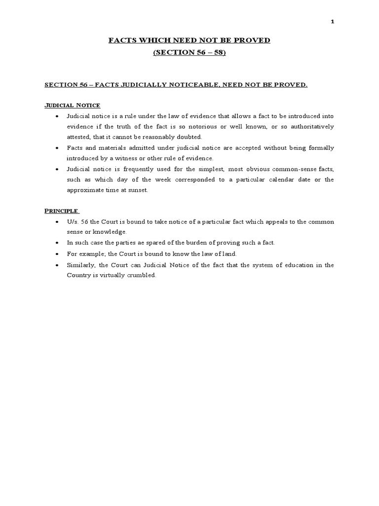 Facts Which Need Not Be Proved | PDF | Evidence (Law) | Judicial Notice