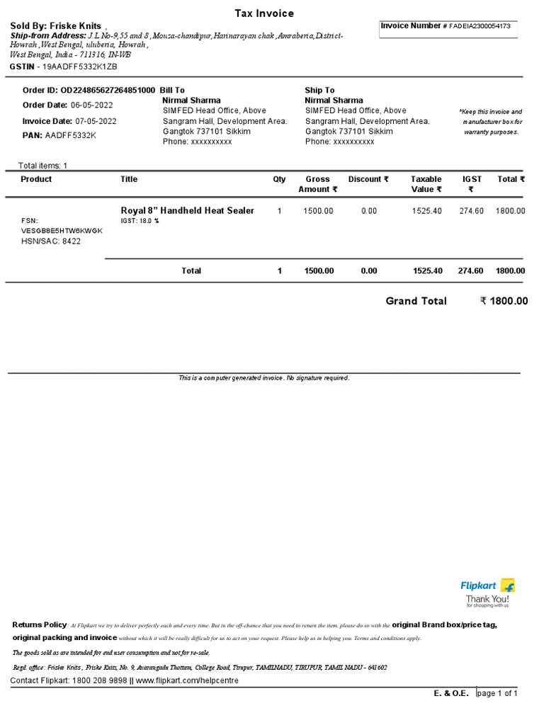 INVOICE FLIPKART | PDF | Government Finances | Economies
