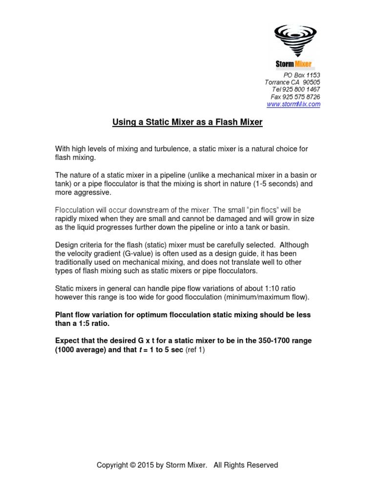 Using A Static Mixer As A Flash Mixer | PDF | Fluid Dynamics | Flow ...