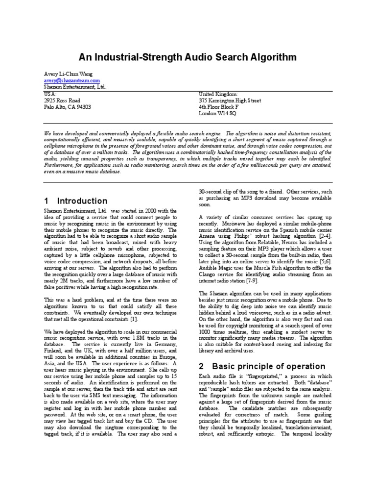 An Industrial-Strength Audio Search Algorithm | PDF | Sampling (Signal Processing) | Signal To ...
