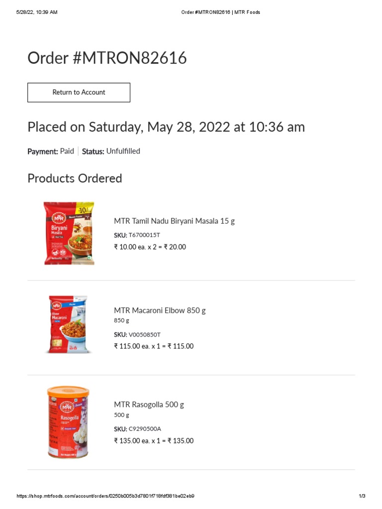 Order #MTRON82616 - MTR Foods | PDF | Food Ingredients | Spice