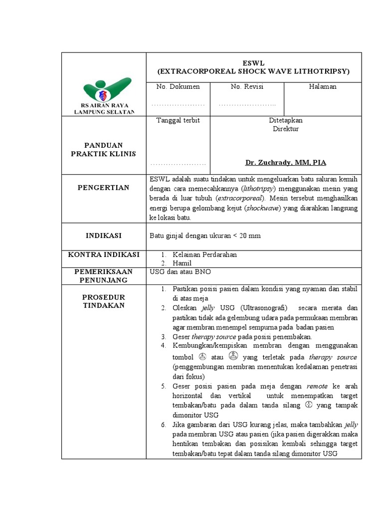 Panduan Tindakan ESWL Batu Ginjal | PDF | Sains & Matematika