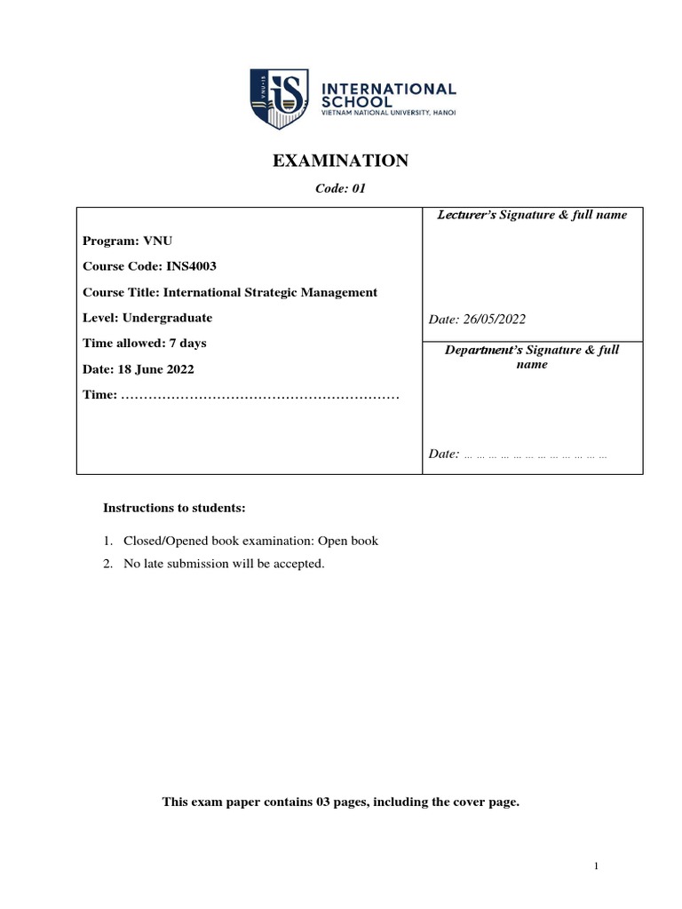 Examination: Code: 01 Lecturer's Signature & Full Name | PDF ...