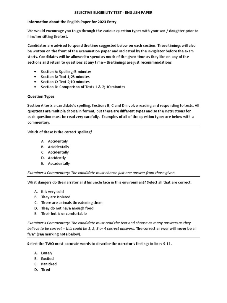 SET English Sample | PDF | Test (Assessment) | Multiple Choice
