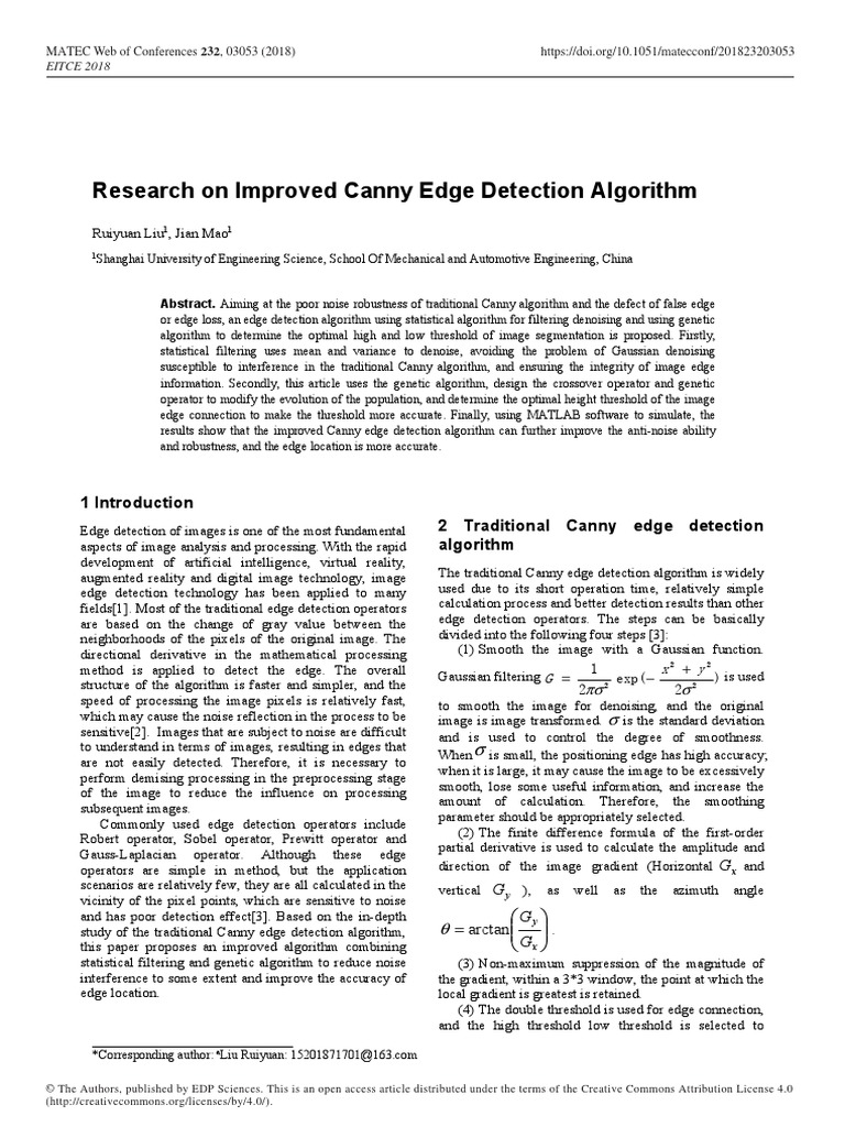 Research On Improved Canny Edge Detection Algorithm Pdf Genetic Algorithm Applied Mathematics