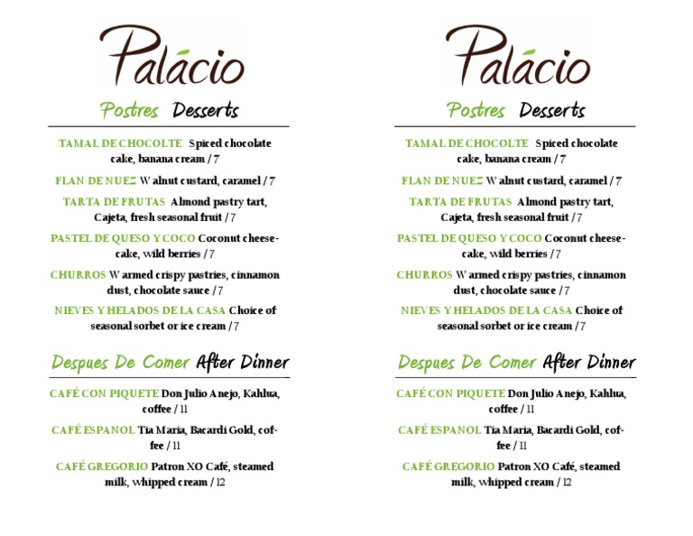 Palacio Dessert Menu | PDF