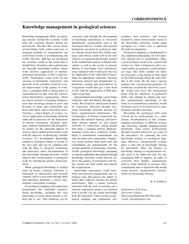 Knowledge Management in Geology | PDF | Knowledge Management | Geology