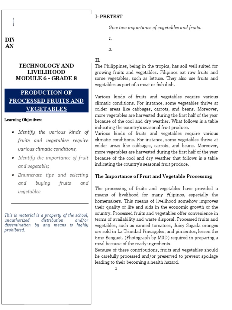 Grade 8 Module 6 TLE | PDF | Vegetables | Fruit