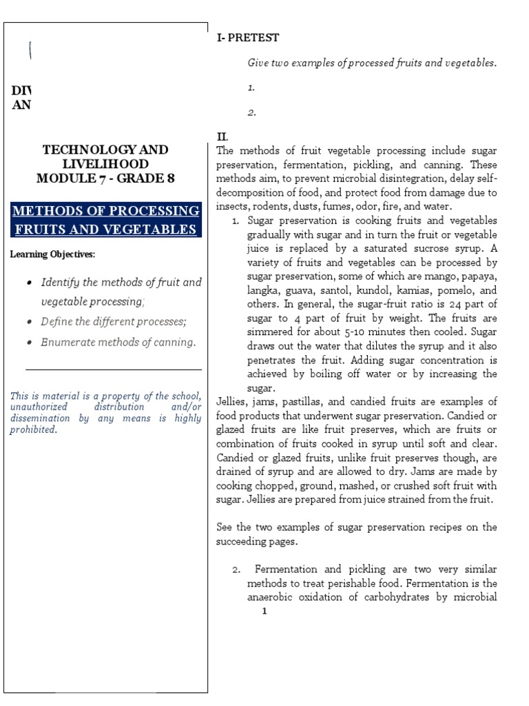 Grade 8 Module 7 TLE | PDF | Food Preservation | Pickling