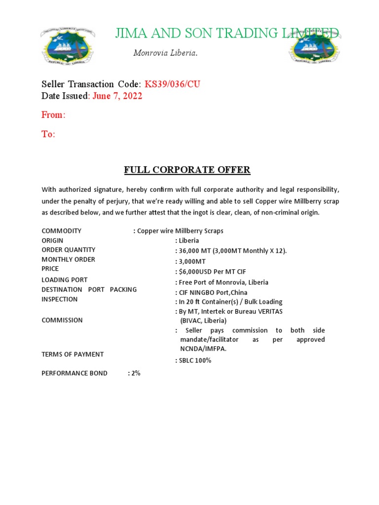 Fco For Copper Millberry | PDF | Letter Of Credit | Sales