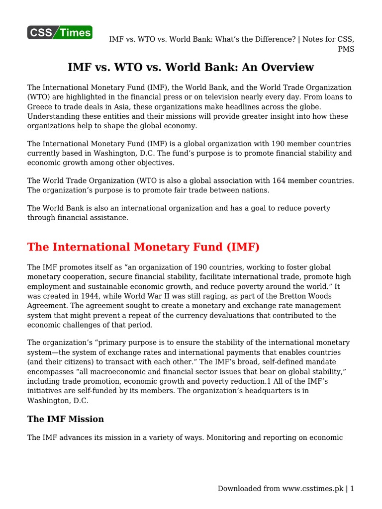 IMF vs. WTO vs. World Bank - What's The Difference - Notes For CSS, PMS ...