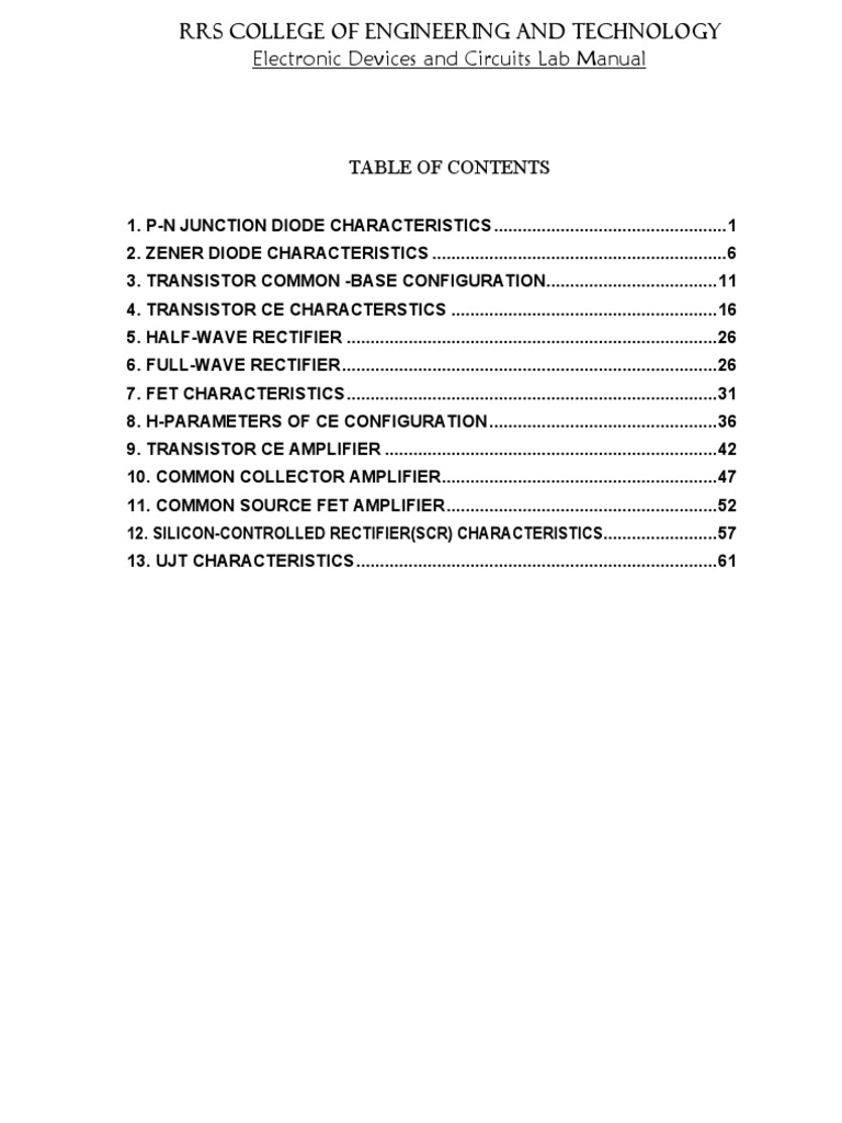 Electronic Devices And Circuits Lab Manual Pdf Field Effect