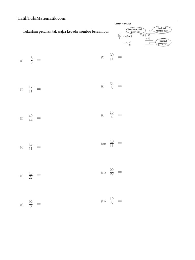A collection of math word problems involving converting improper ...